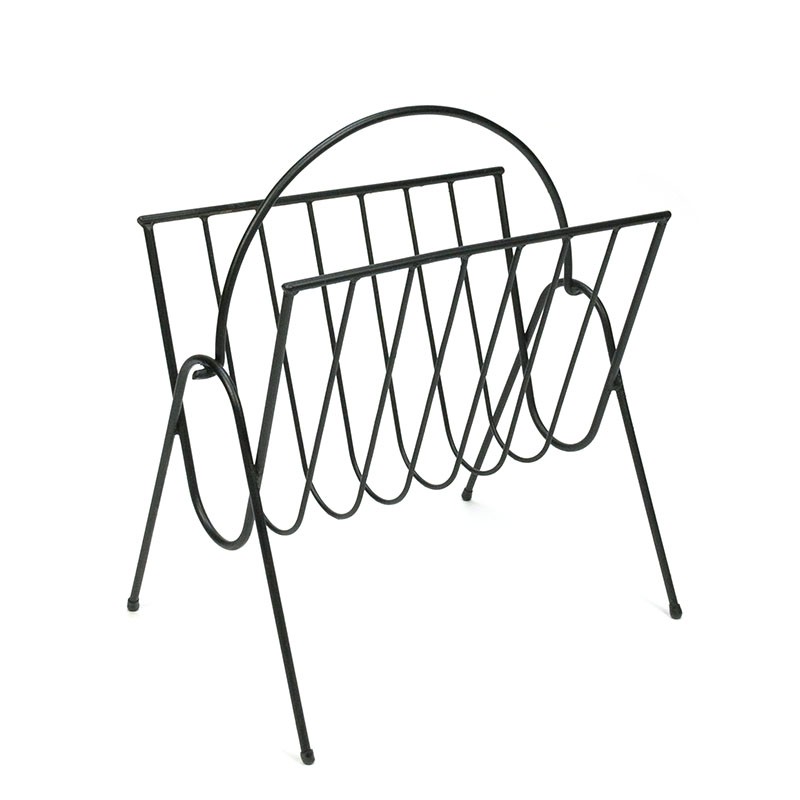 Vintage black wire metal newspaper rack - Retro Studio