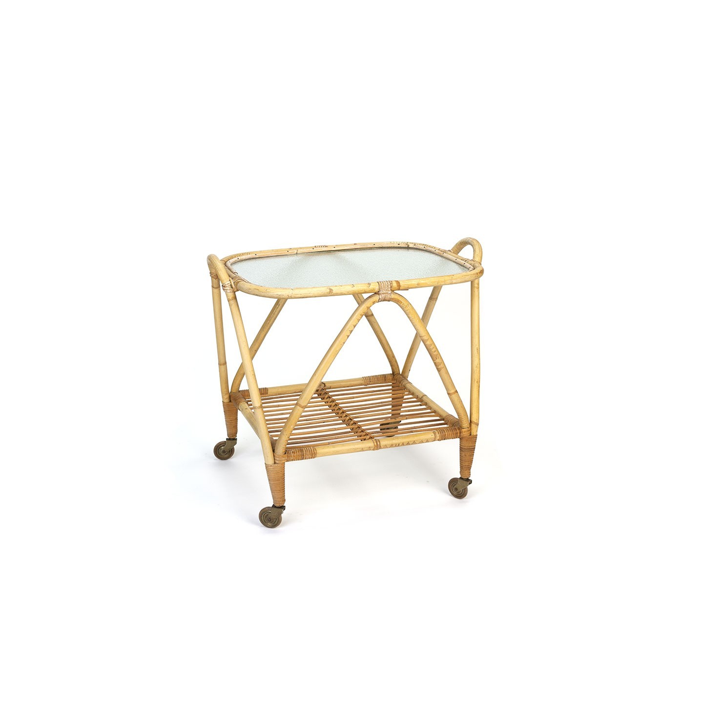 Rotan vintage theewagen uit de vijftiger/ zestiger jaren