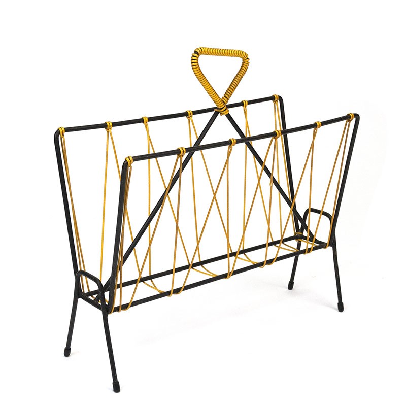 Vintage fifties newspaper rack with gold colored wire